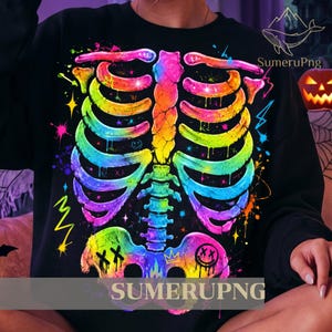 Neon Goth Skeleton Sublimation - Colorful Grunge Ribcage Graphic ...