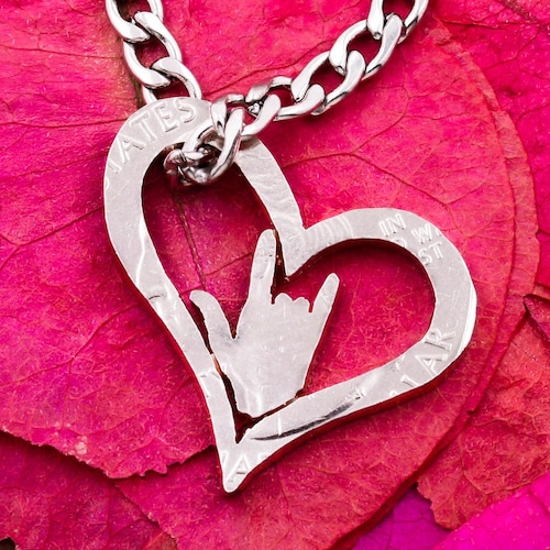 14k Solid Gold ASL Sign Language Necklace I Love You ASL - Etsy