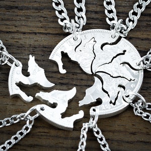 Silver 7 Wolves Best Friends Necklaces, Wolf Pack Friends or Family ...