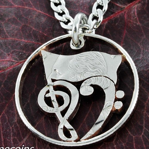 Color Guard Necklace Treble and Bass Clef Heart Music Note - Etsy