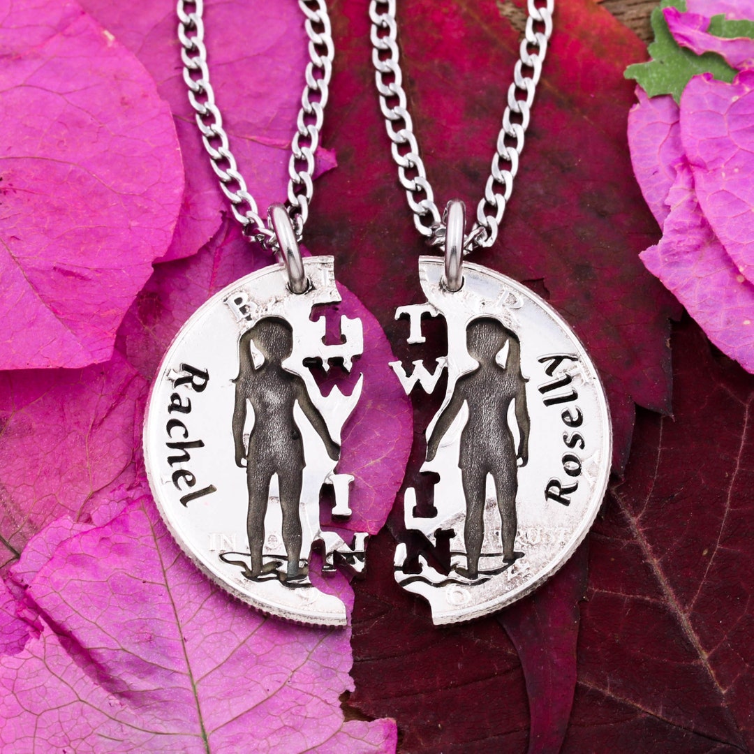 Engraved Twin Coin Necklace Set: Personalized Sister Jewelry - Etsy