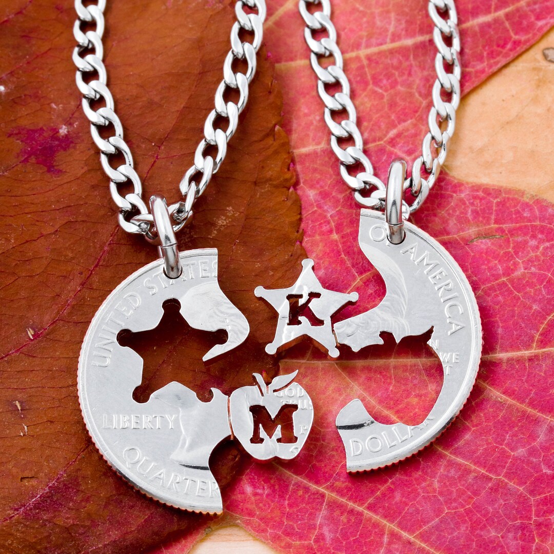 Custom Cut Coin Couples Necklace: Sheriff Badge & Teacher Apple - Etsy