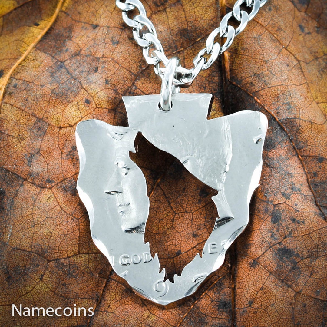 Arrowhead Wolf Necklace, Howling Wolves, US Coin Cut by Hand - Etsy