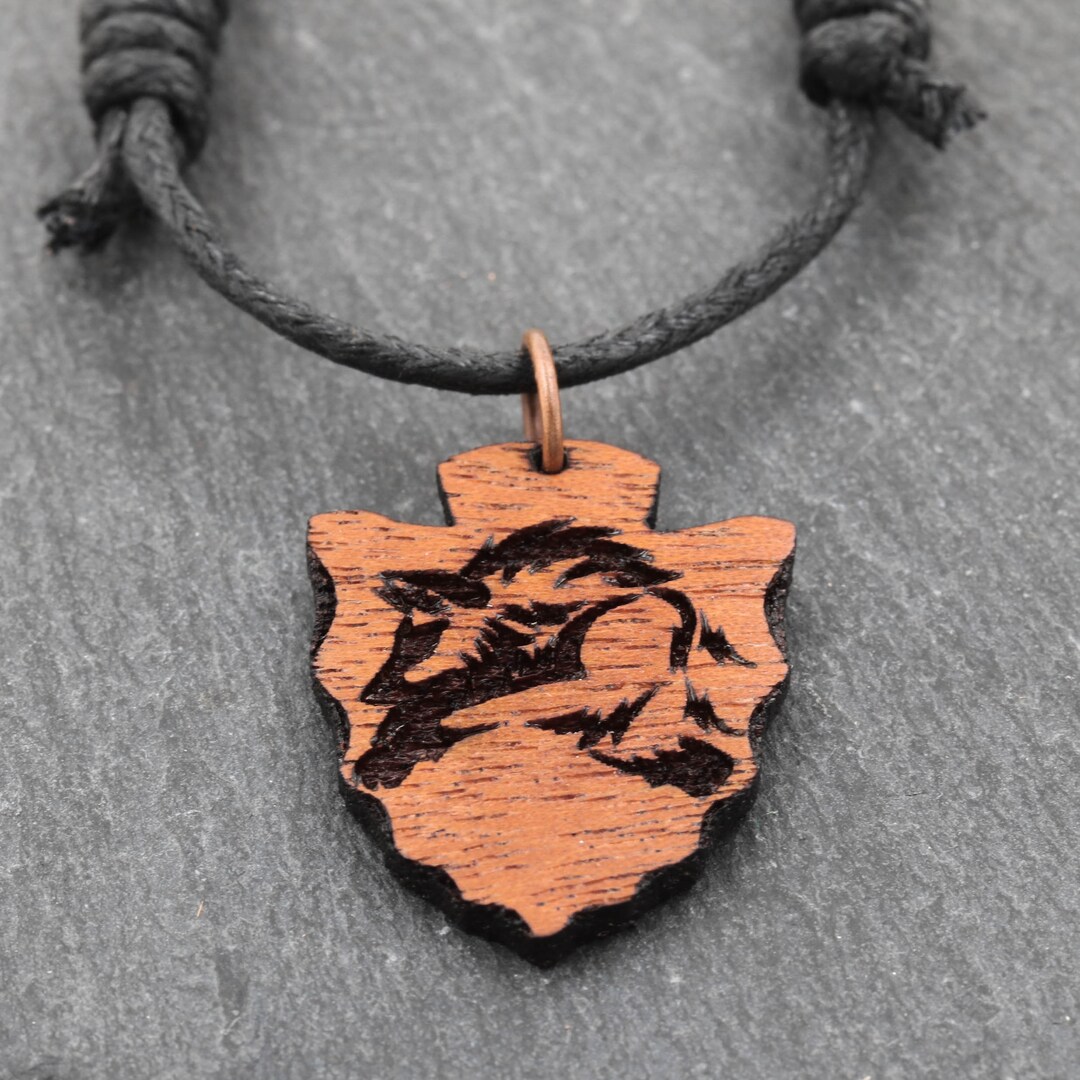 Wooden Wolf Arrowhead Necklace, Wood Jewelry, Hunting, Nature and ...