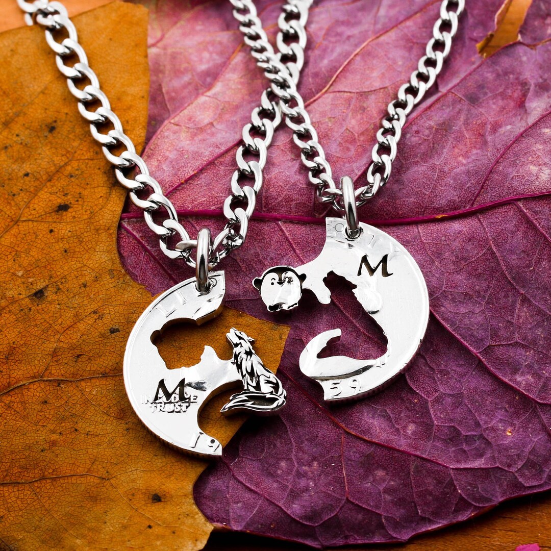 Penguin and Howling Wolf Necklaces, Custom Engraved Initials ...