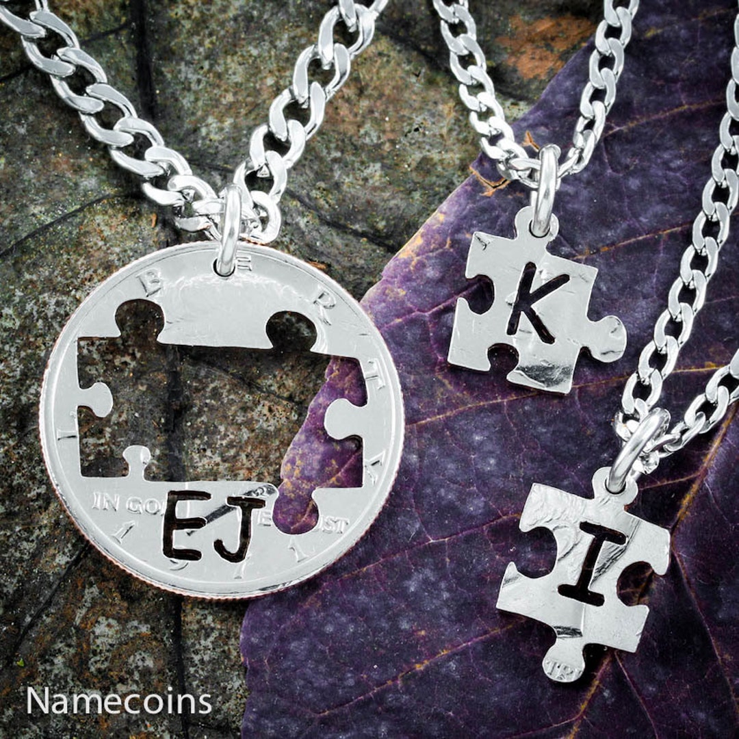 3 Custom Initials Best Friends Puzzle Piece Necklaces or Family Jewelry ...