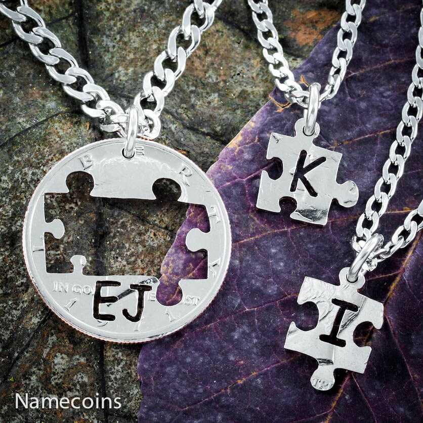 3 Custom Initials Best Friends Puzzle Piece Necklaces or - Etsy