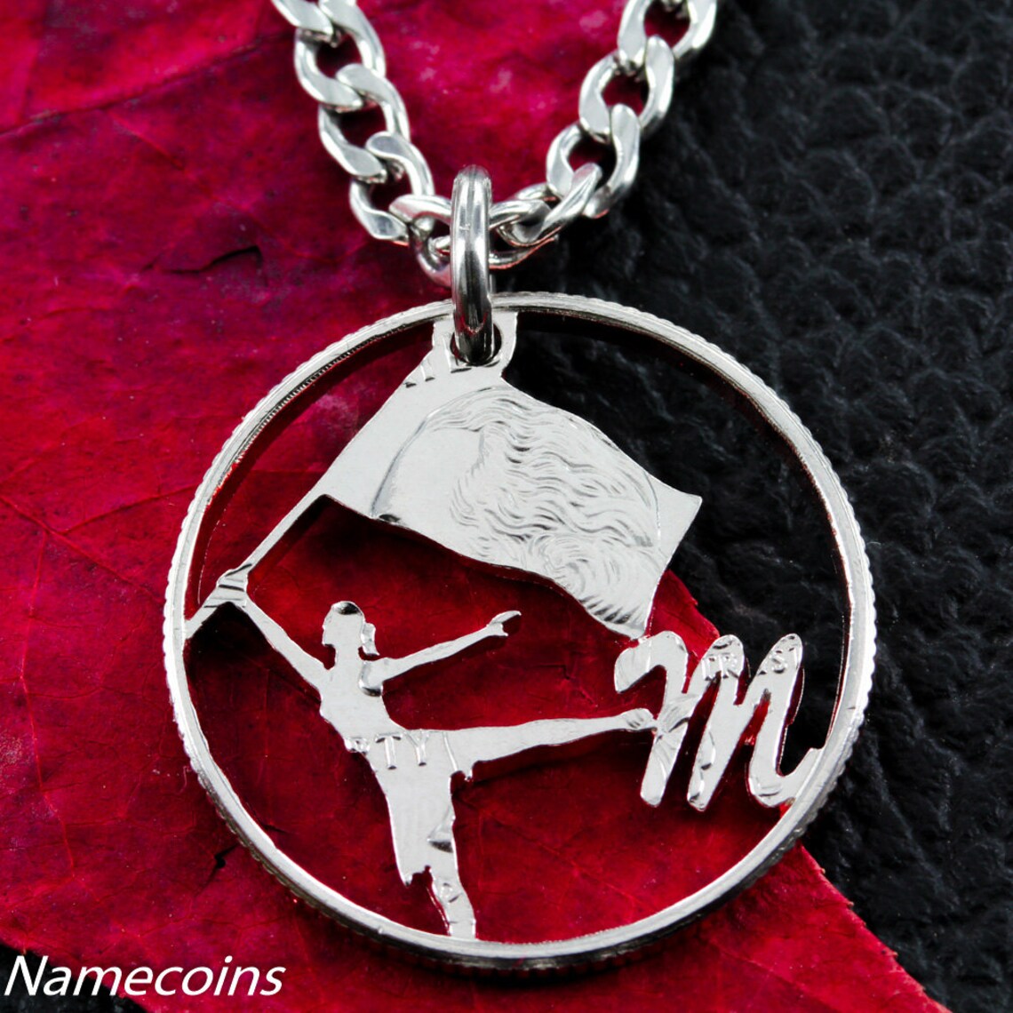 Color Guard Necklace With Your Initial Hand Cut Coin - Etsy