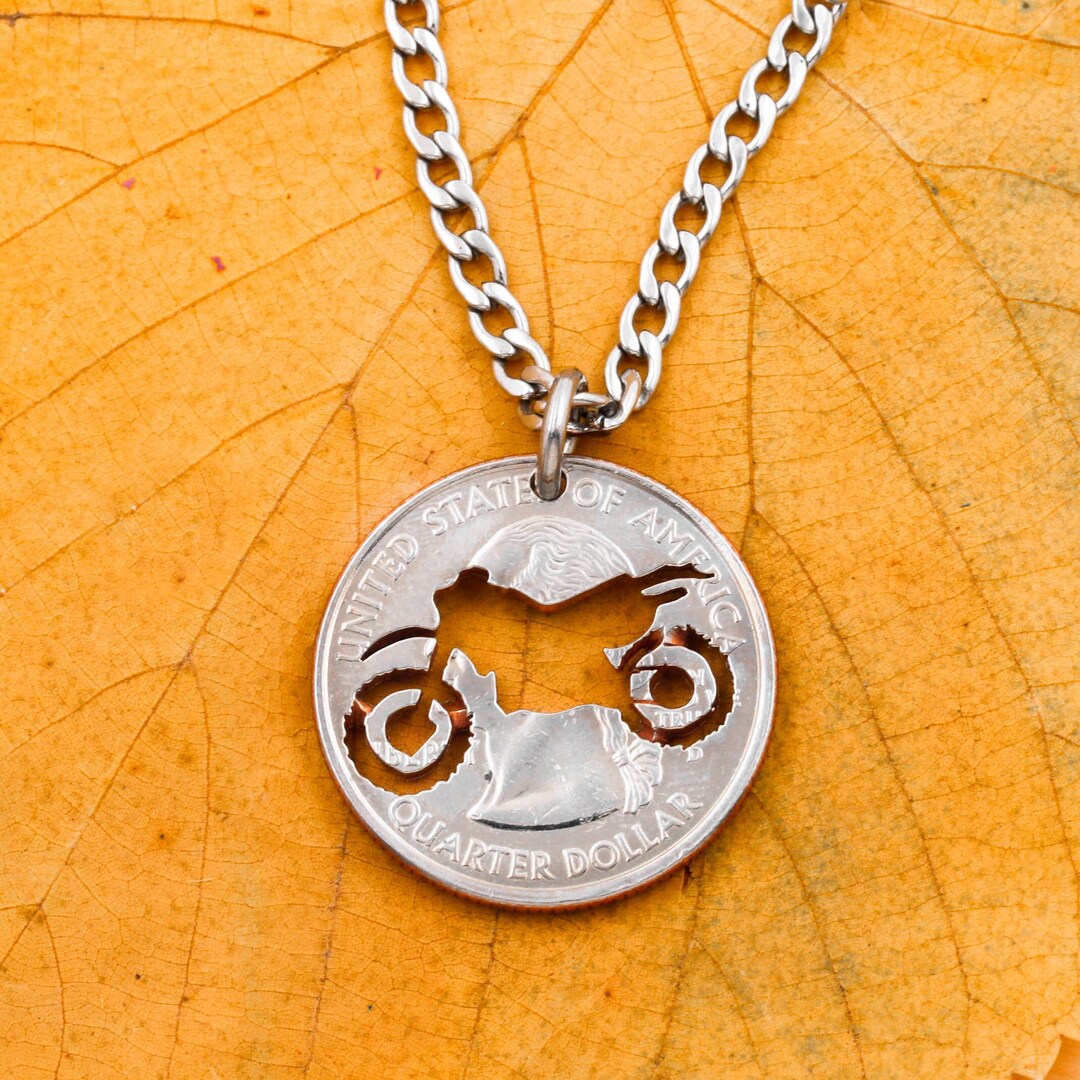 Hand Cut Coin Motorbike Necklace: Silver Silhouette Jewelry Gift - Etsy