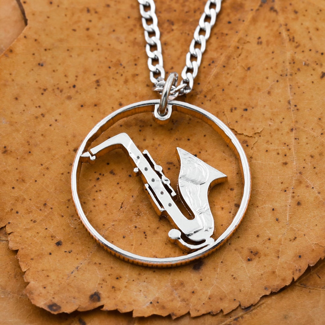 Saxophone Necklace Floating Inside Rim of Coin, Music Gifts, Musician ...
