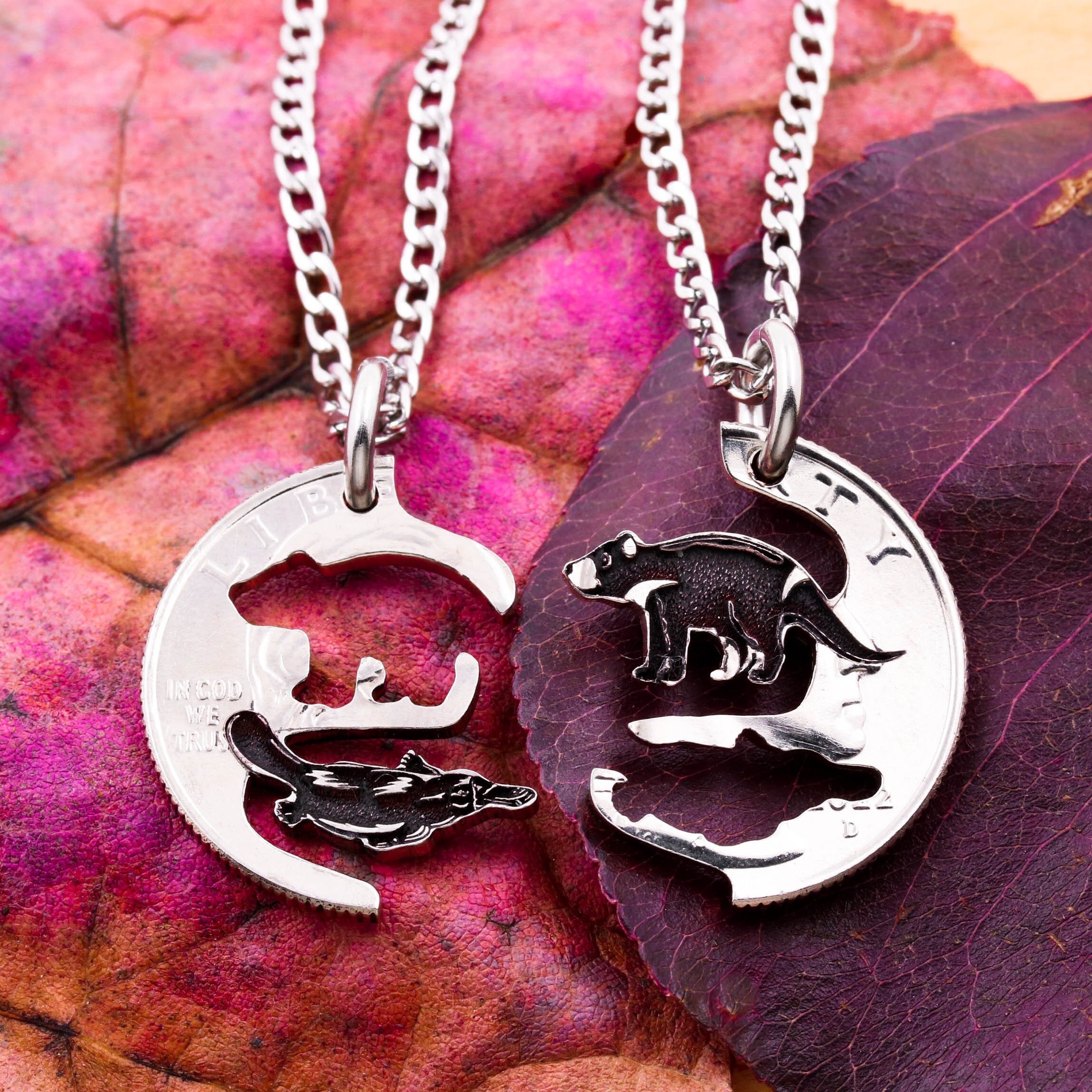 Hand Cut Coin Necklace Set: Platypus & Tasmanian Devil BFF Jewelry - Etsy