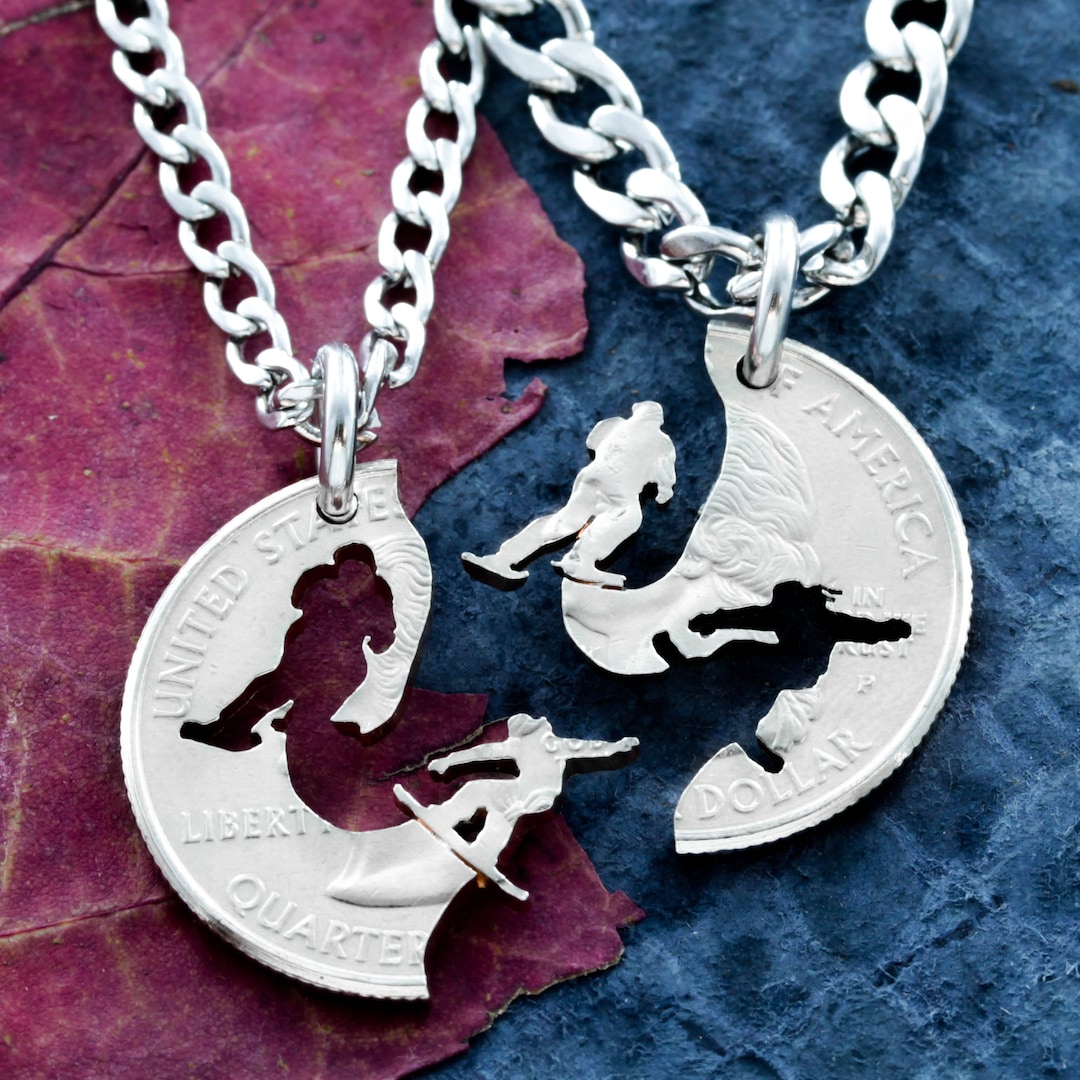 Skiing and Snowboarding Couples Necklaces, BFF, Ski Snowboard Jewelry ...