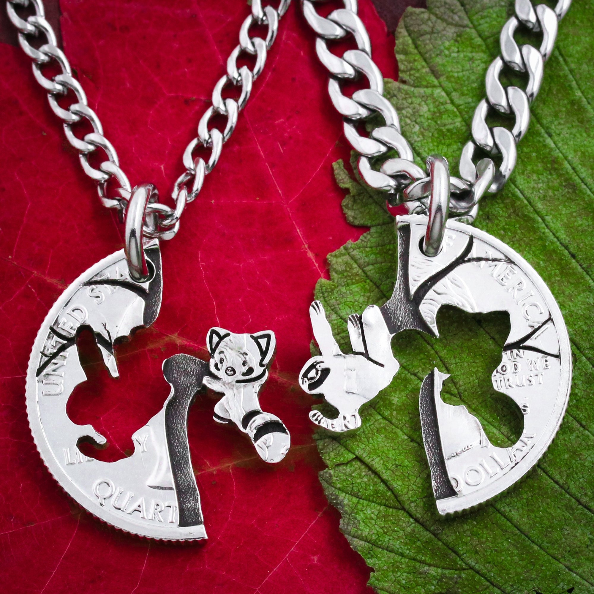 Sloth and Red Panda Friendship Necklaces Split Necklaces | Etsy