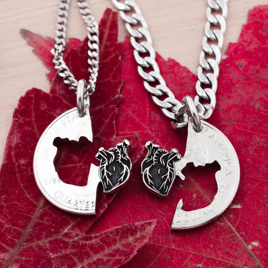Anatomical Heart Couples Necklace: Hand Cut Coin Interlocking Set - Etsy
