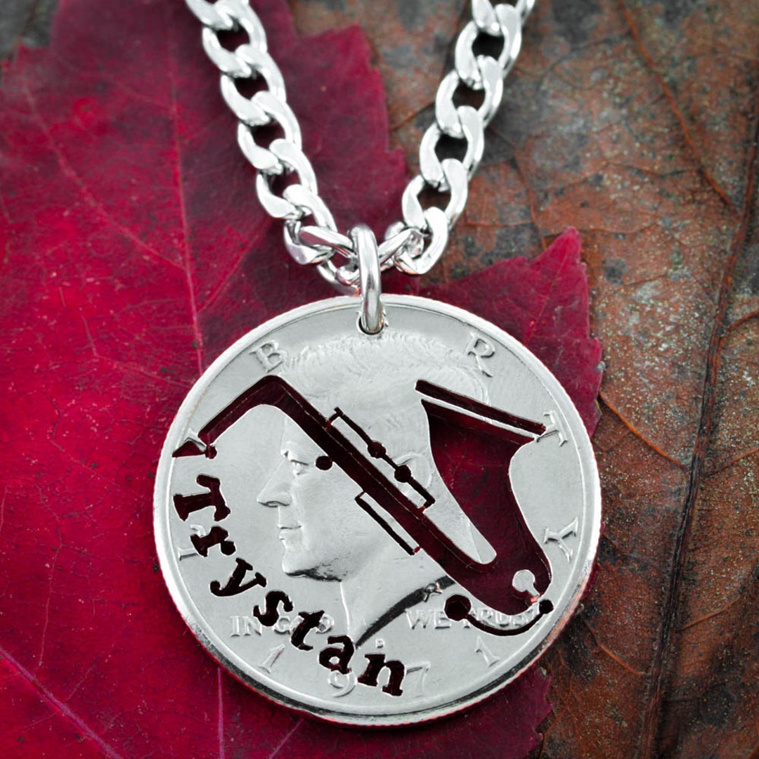 Saxophone With Name Necklace, Custom Music Jewelry Charm, Cut by Hand ...