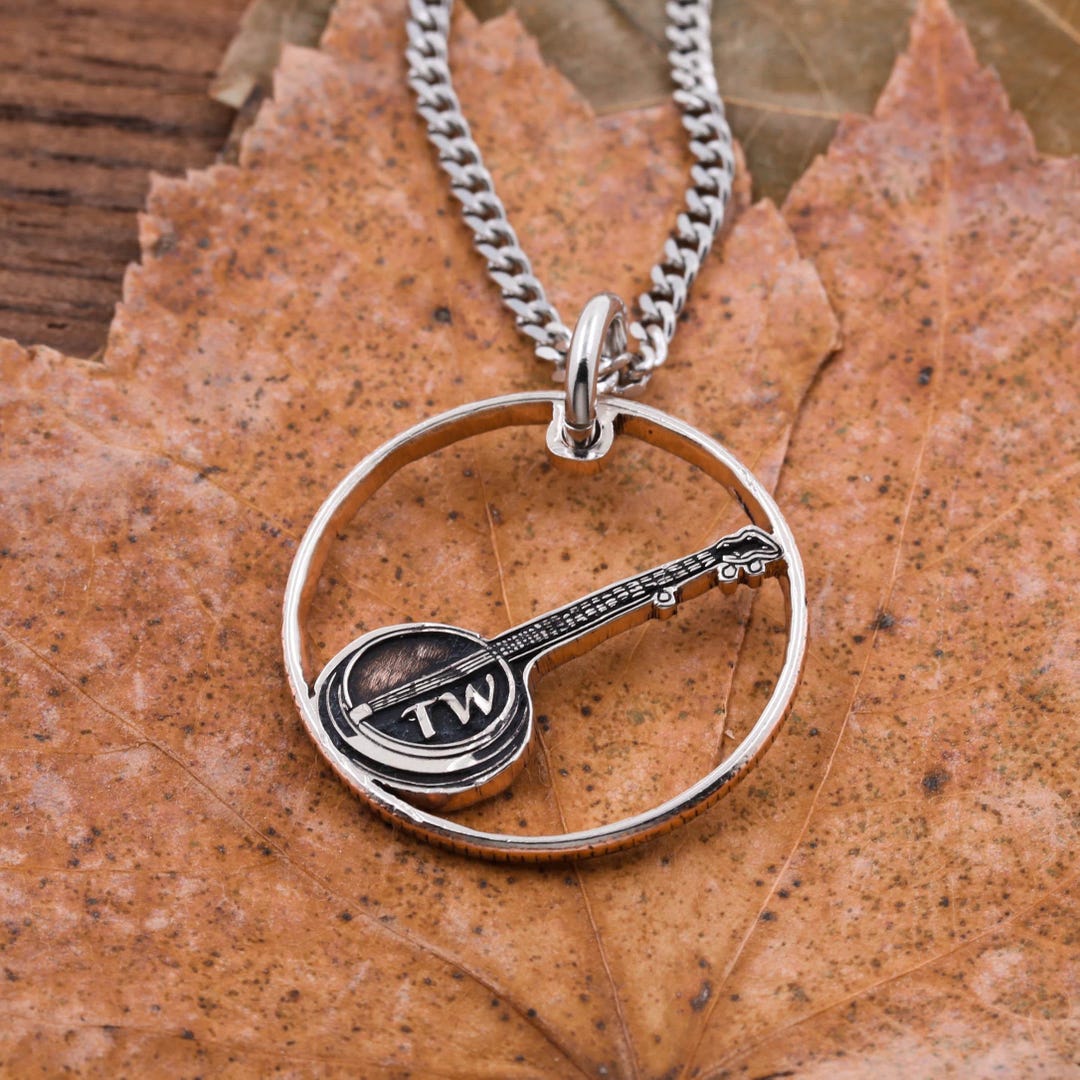Banjo Necklace With Custom Engraved Initials, Musical Instrument ...