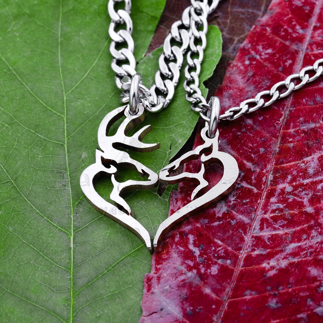 Buck and Doe Kissing Couples Necklaces, Split Heart, Hunting Jewelry ...