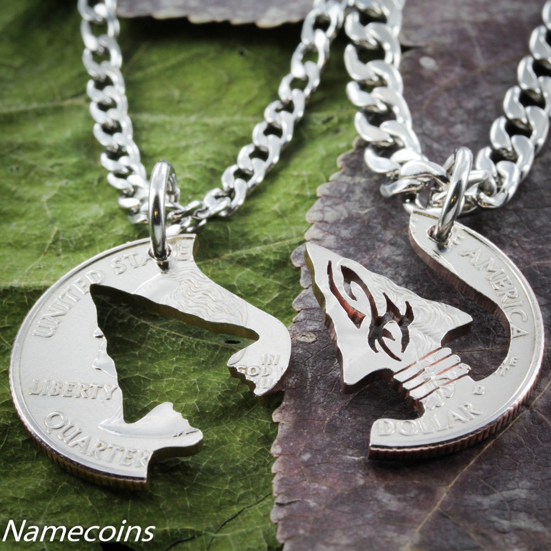 Hand Cut Quarter Necklace Set: Buck & Arrowhead, Couples Jewelry - Etsy