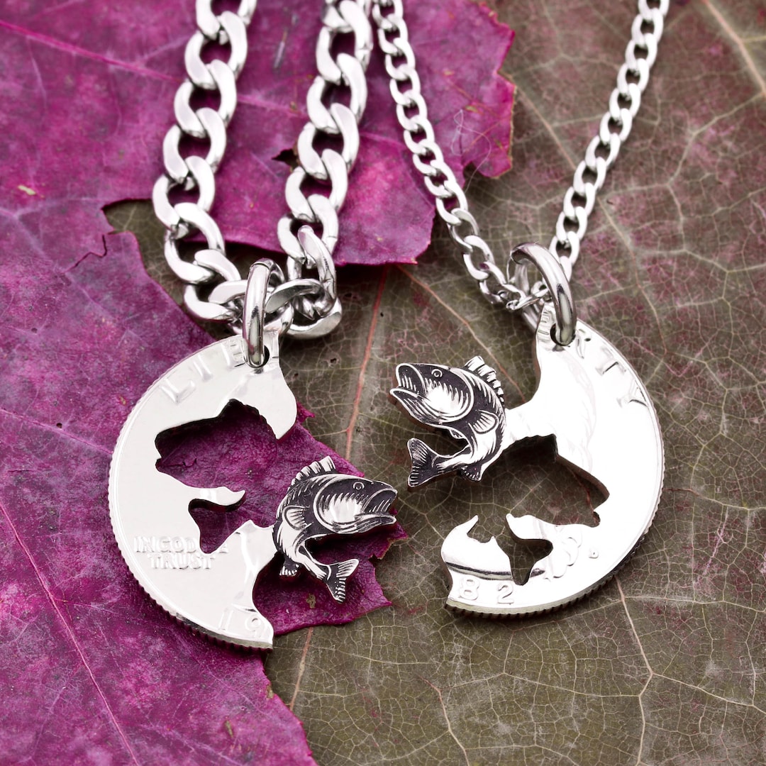 Interlocking Bass Fish Necklaces, Fishing Jewelry, Gifts for Him and ...