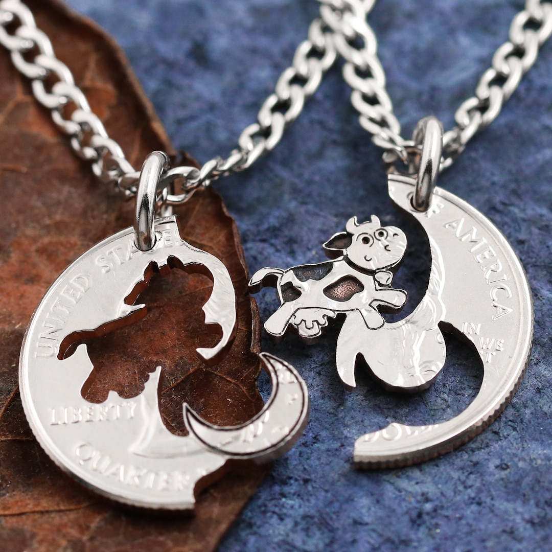 Hand Cut Coin Necklaces for Couples: Cow Jumped Over the Moon - Etsy