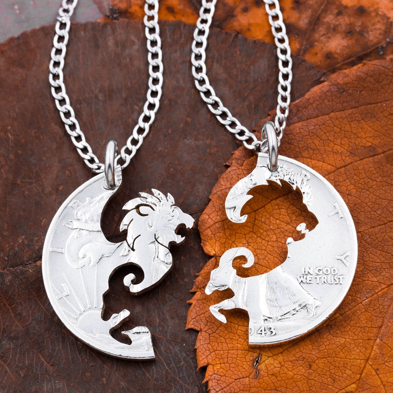 Lion and Ram Necklaces Interlocking Animal Jewelry Couples - Etsy