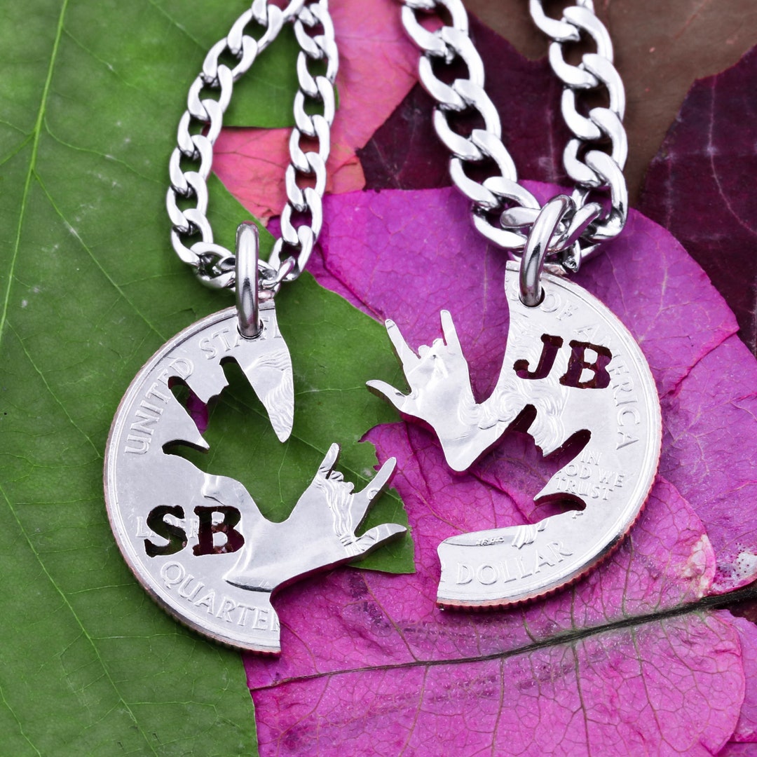 Interlocking ASL Hands Necklaces, Best Friend Custom Initials, I Love ...