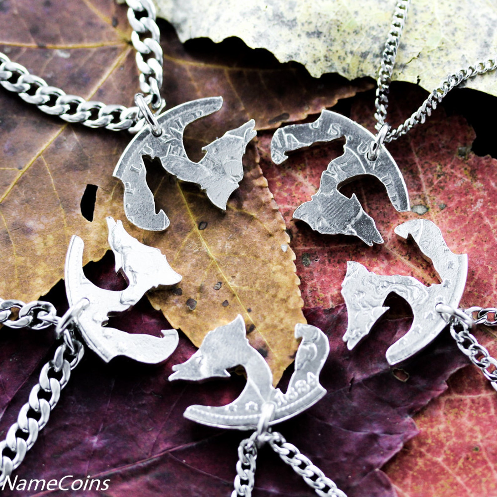 Wolf Pack Coin Necklace, Best Friends Jewelry, Hand Cut BFF Gift - Etsy UK