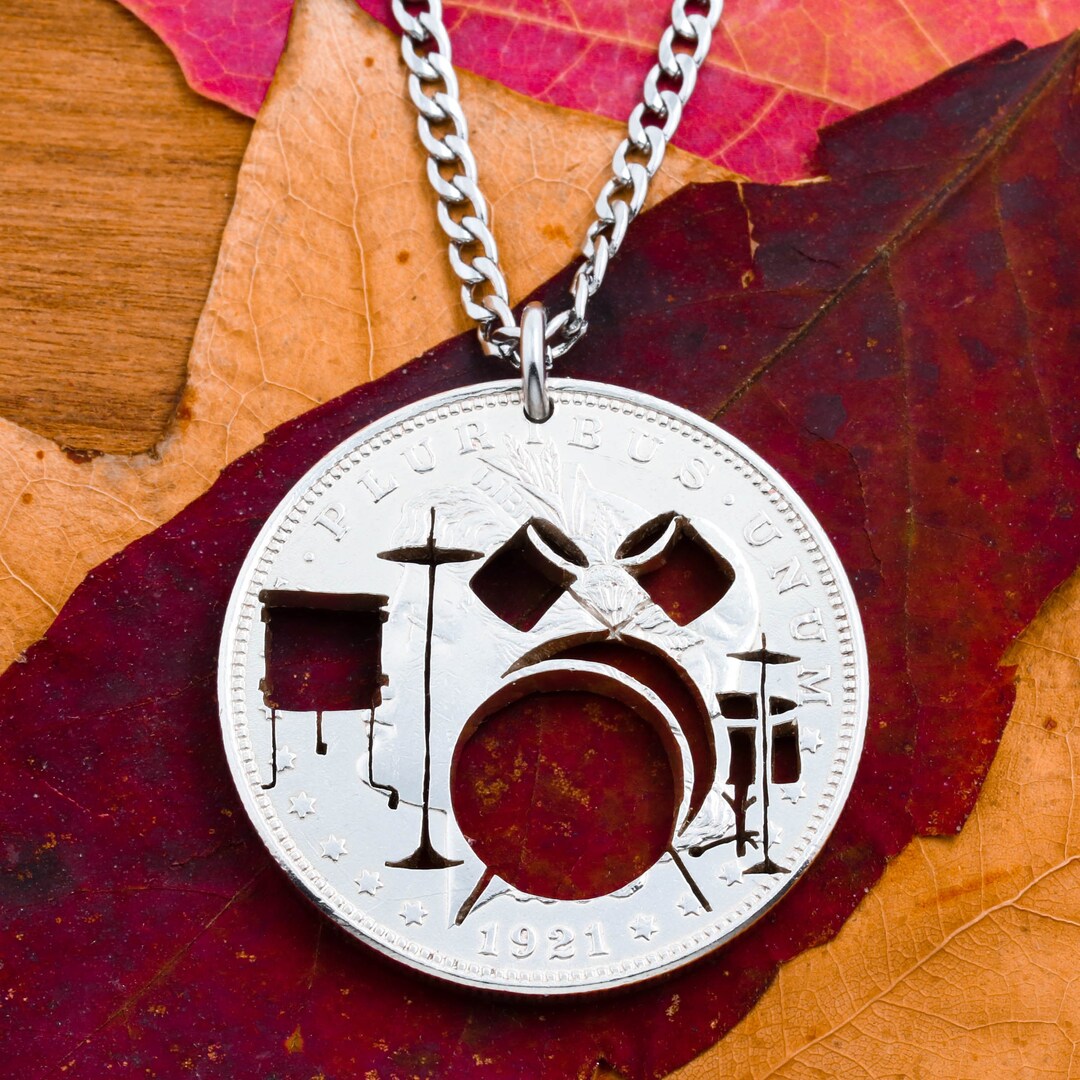Hand Cut Coin Drum Set Necklace: Musician Gift - Etsy
