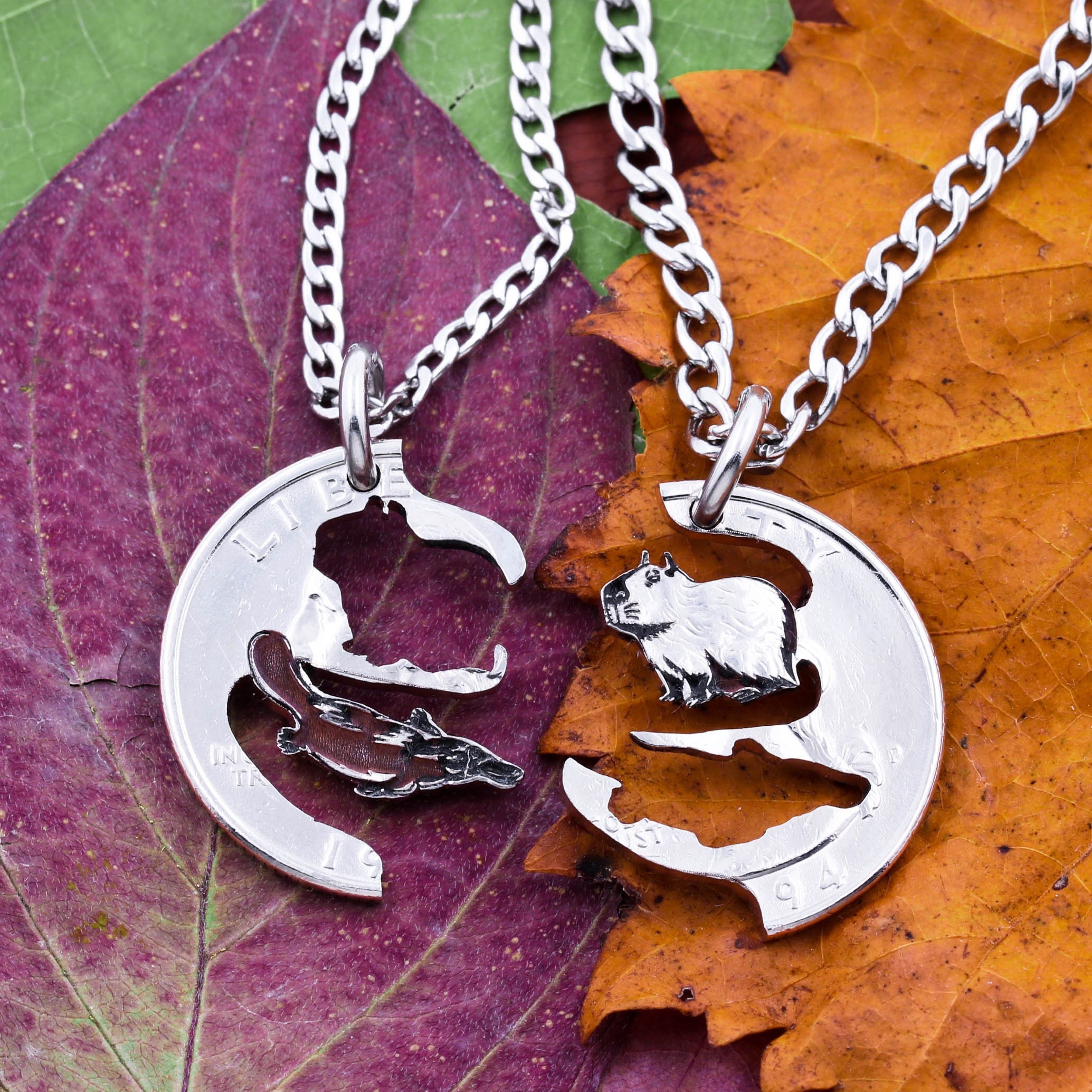 Hand Cut Coin Necklace Set: Platypus and Capybara BFF Jewelry - Etsy