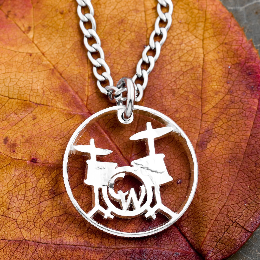 Hand Cut Coin Drum Set Necklace: Custom Initial Band Jewelry - Etsy