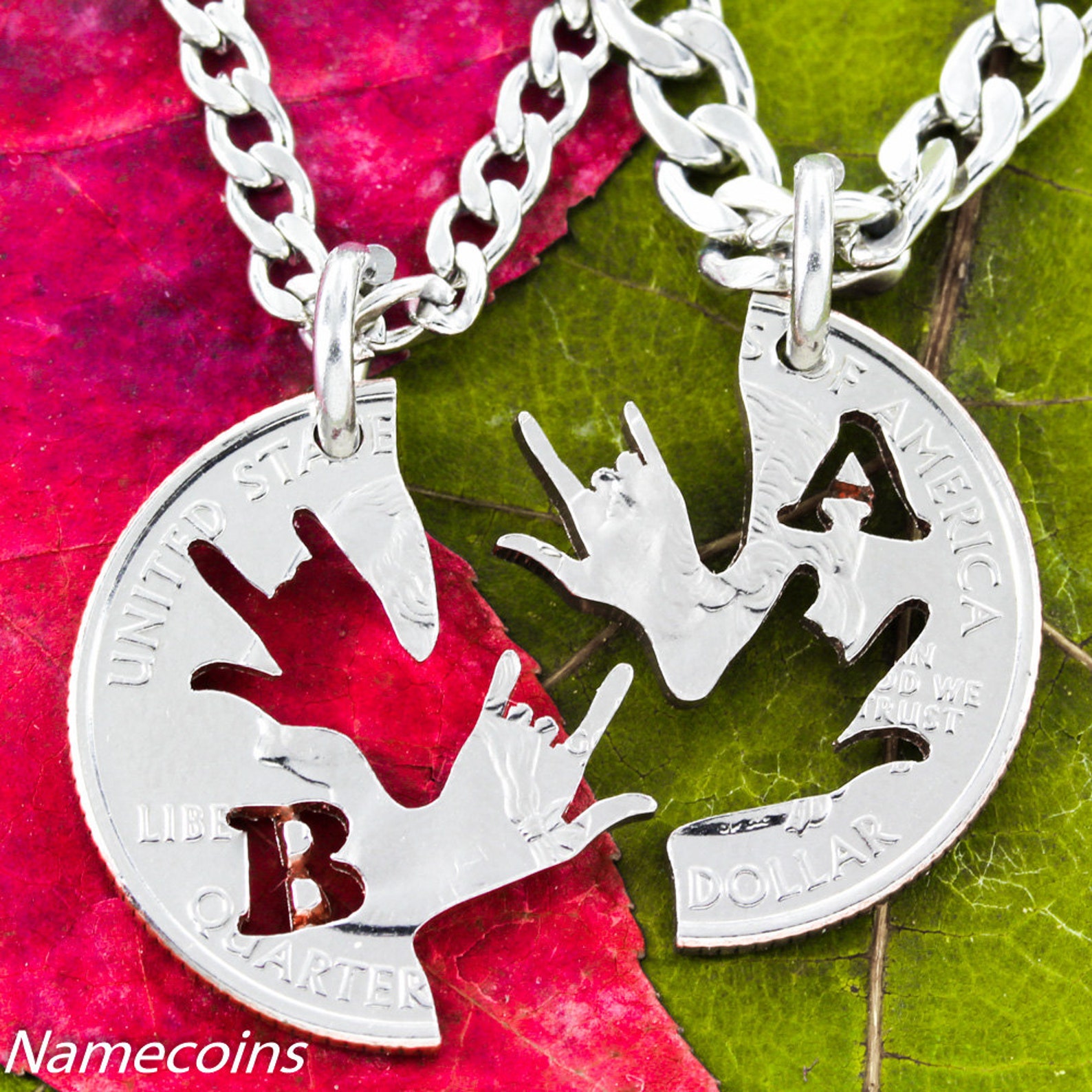 Best Friend Necklaces With Your Initials ASL I Love You - Etsy