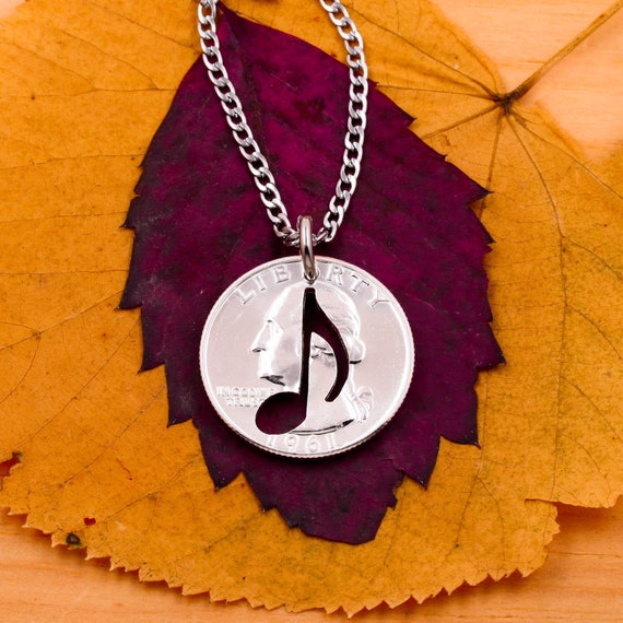 Music Note Coin Necklace Musicians Music Note Hand Cut Coin | Etsy