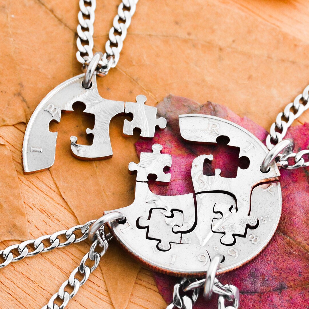 4 Puzzle Pieces, Best Friend Necklaces, Friends and Family Jewelry ...