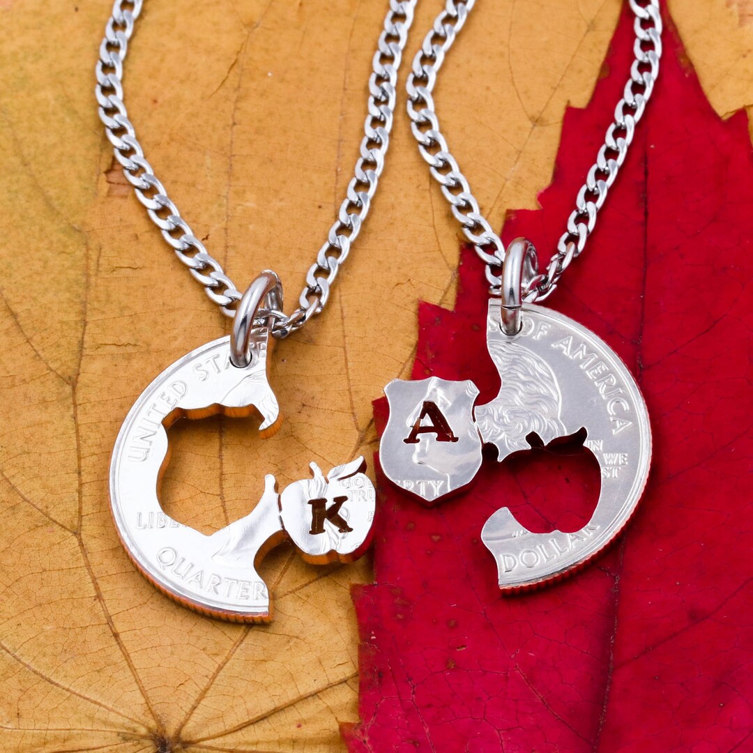 Hand Cut Coin Necklaces: Teacher and Police Officer Gift With Initials ...