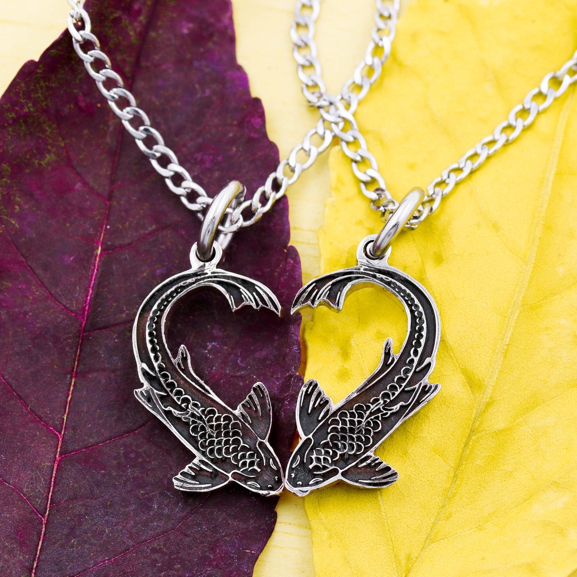 Koi Fish Making a Heart Engraved Asian Jewelry Animal - Etsy
