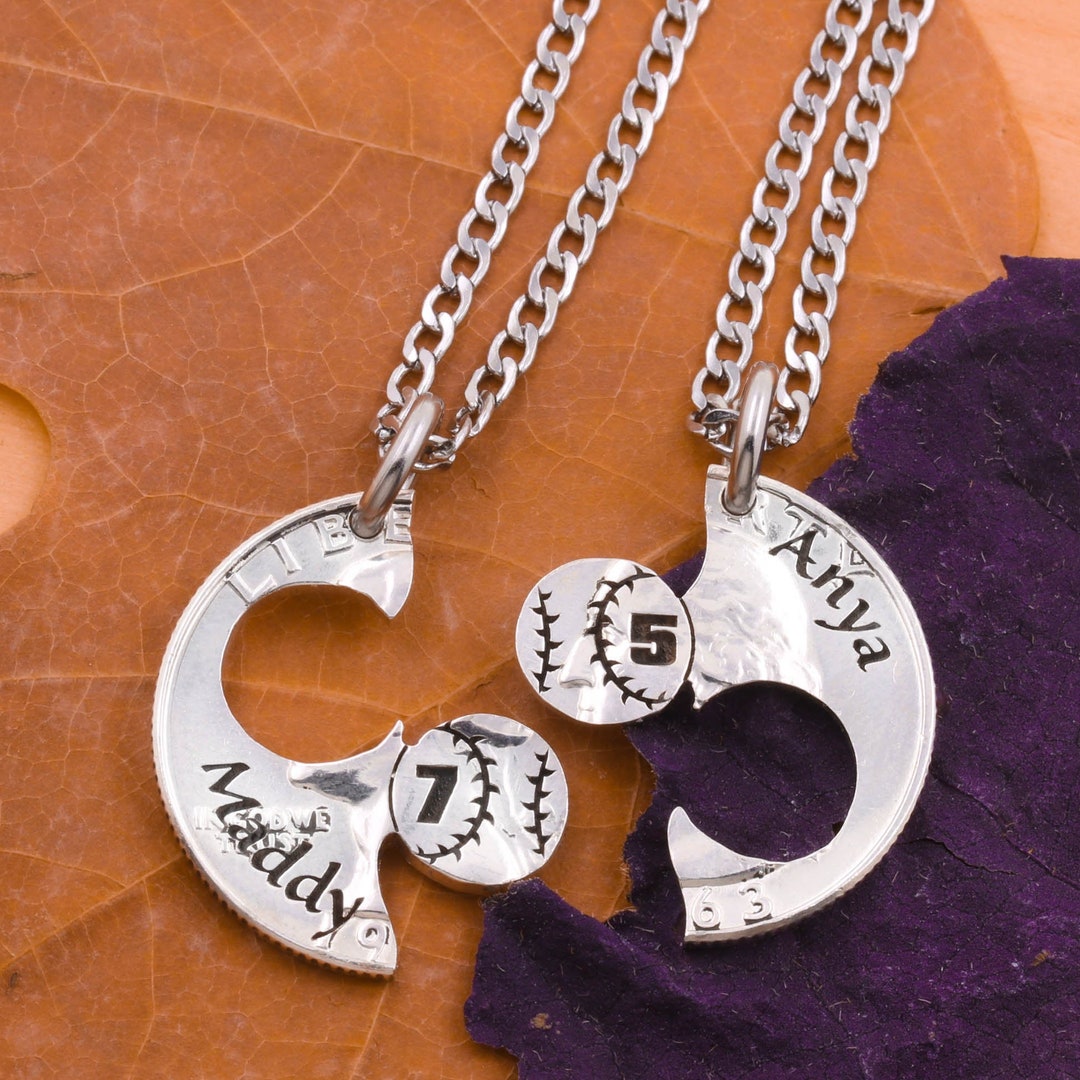 Couples and Best Friends Baseball Necklaces, Custom Engraved Names and ...