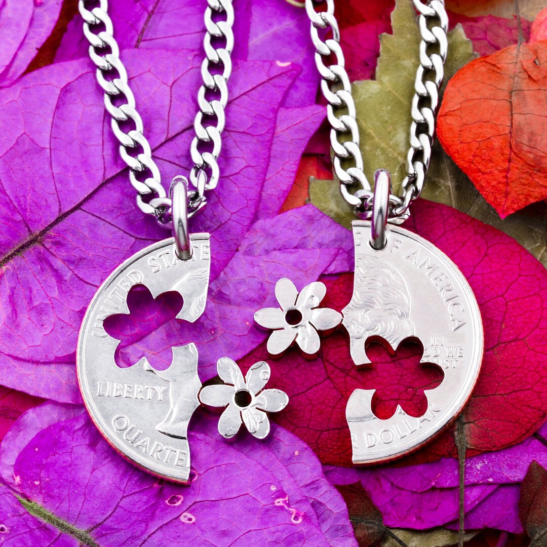 Interlocking Flower BFF Necklaces, Five Petals, Best Friends Gifts ...
