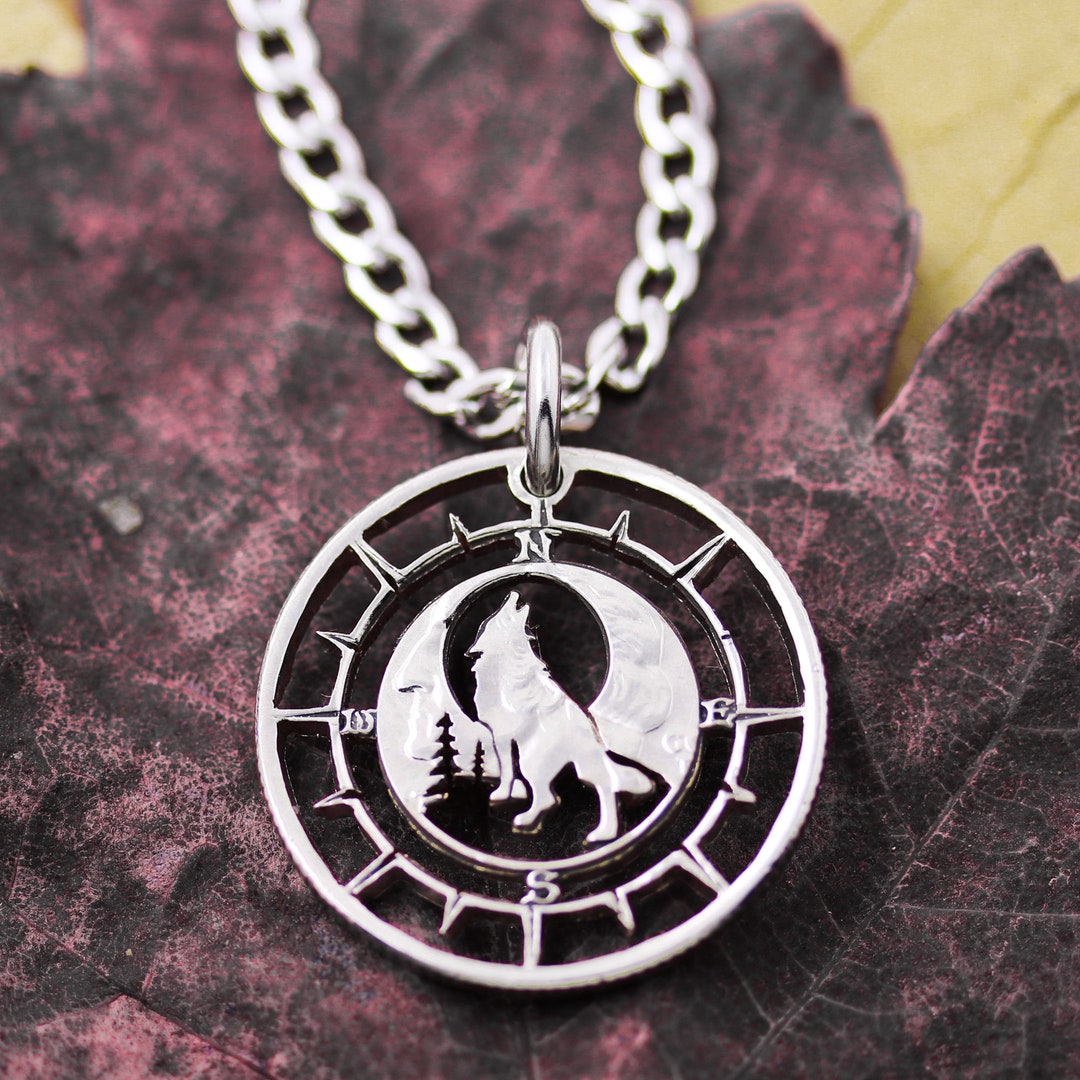 Wolf and Compass Jewelry, Howling Wolf Necklace, Hiking Gift, Boyfriend ...