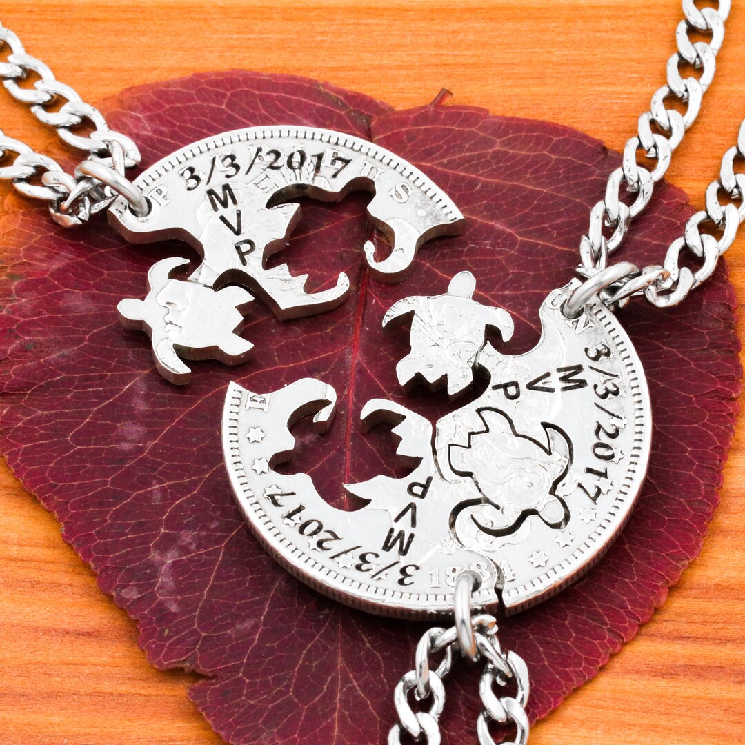 Hand Cut Coin Turtle Necklace Set: Personalized Family Jewelry - Etsy