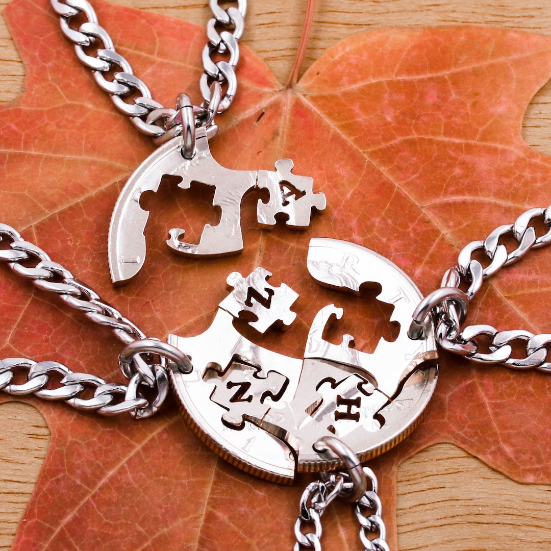 Four Best Friends Puzzle Piece Necklaces, Custom Cut Initials, BFF ...