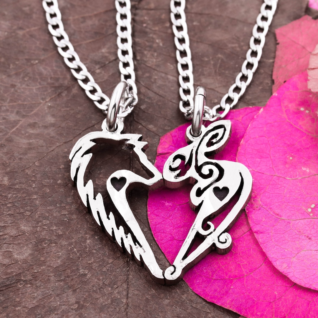 Hand Cut Wolf and Bunny Necklace Set: Anniversary Couples Jewelry - Etsy