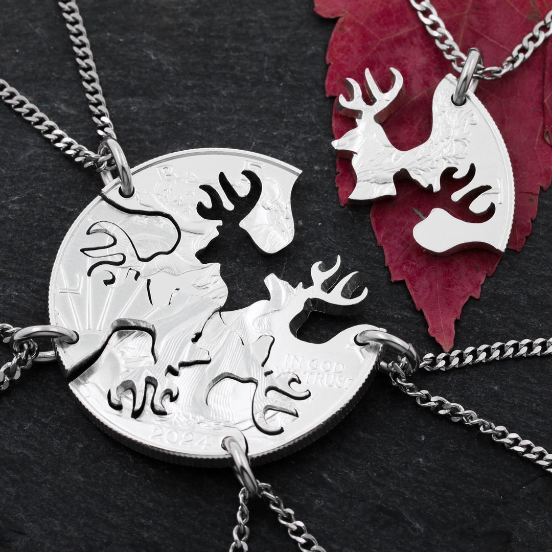 5 Piece Buck Head Necklaces, 5 BFF or Family Deer Necklaces ...