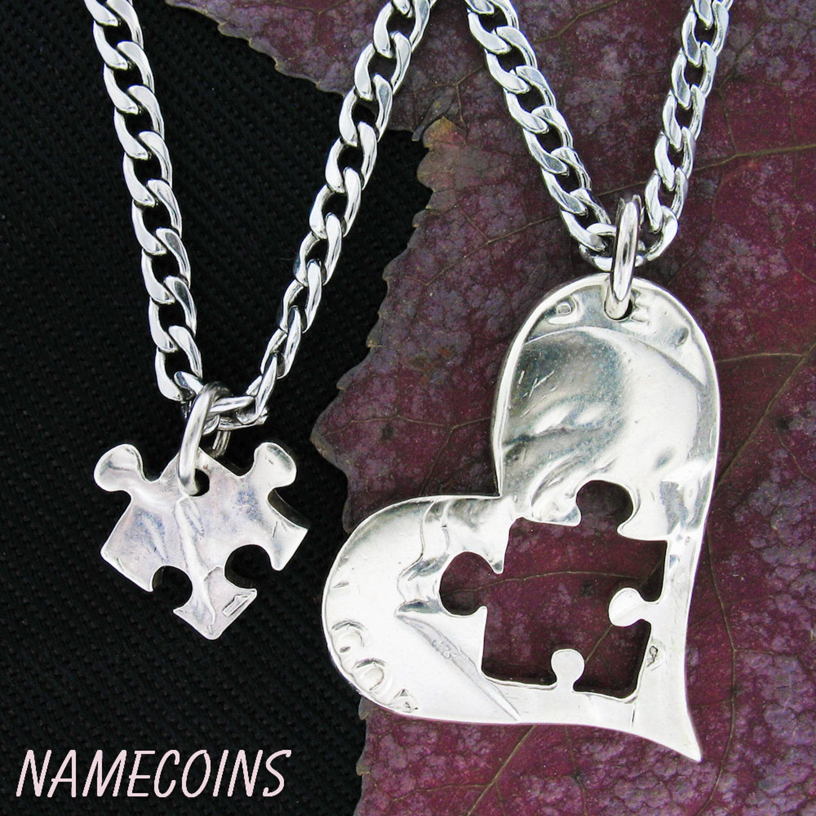 Puzzle Piece Necklace Heart, Cut by Hand From a Real Silver Coin, Hand ...