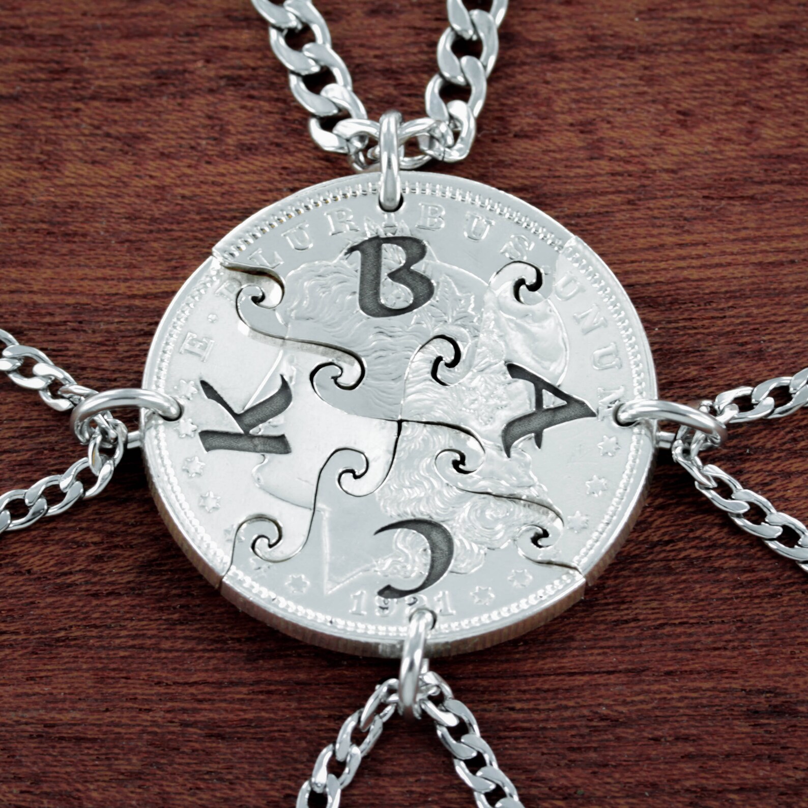 4 Best Friend Initial Necklaces, US Coin Puzzle Set - Etsy