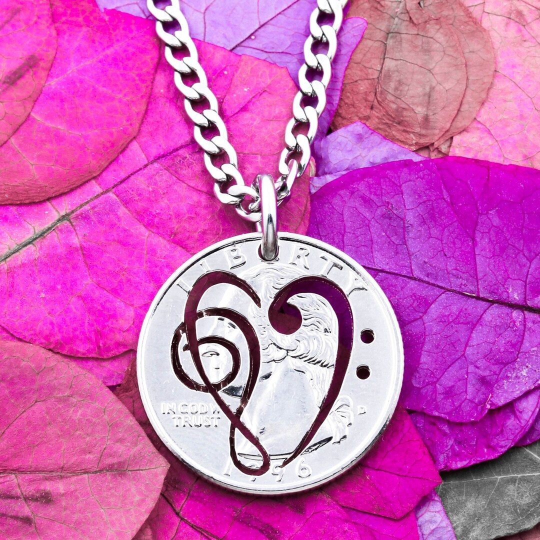 Music Notes Heart, Treble Clef, Bass Clef, Musician Necklace, Music ...