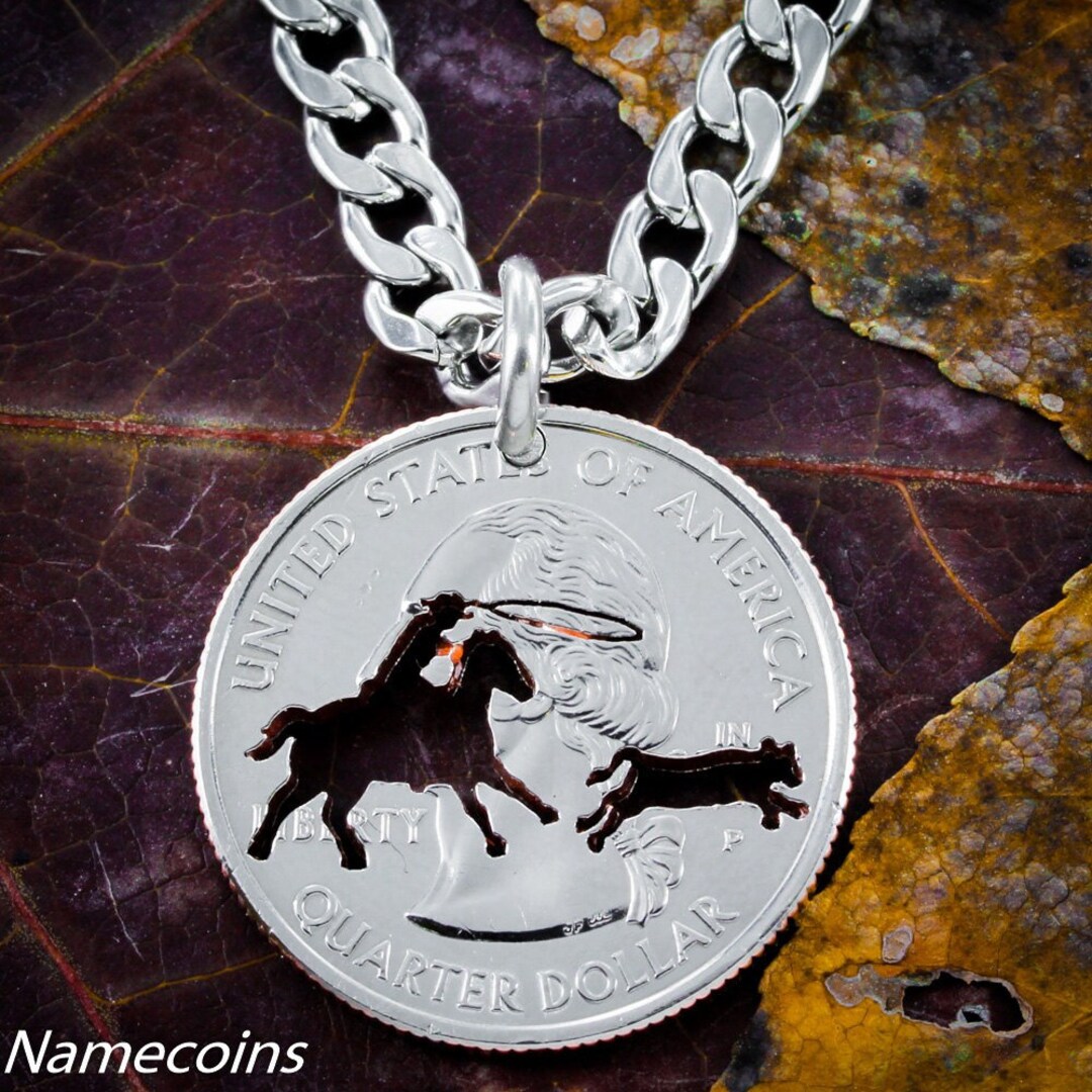 Calf Roper Necklace or Key Chain Hand Cut Into a Quarter - Etsy