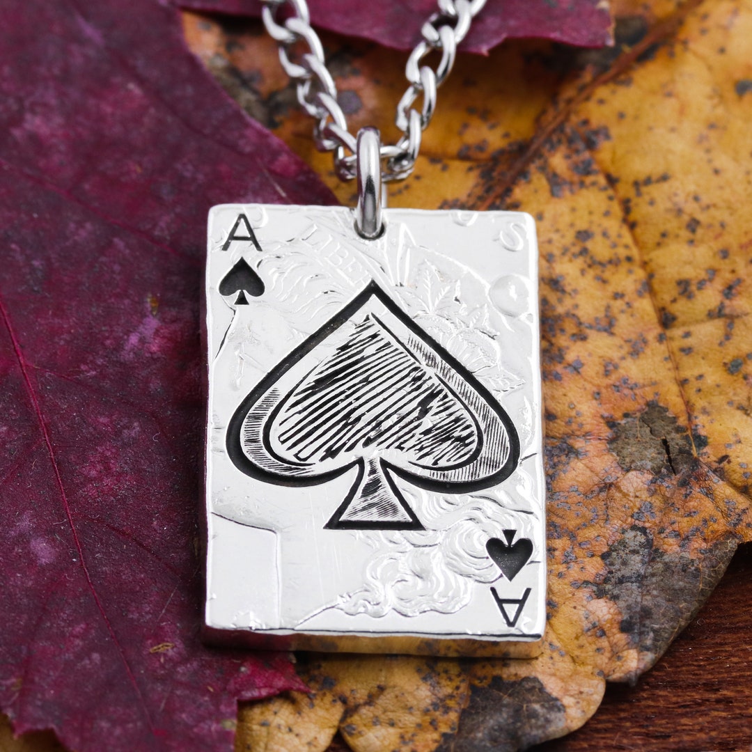 Hand Cut Coin Ace of Spades Necklace: Engraved Playing Card Pendant - Etsy