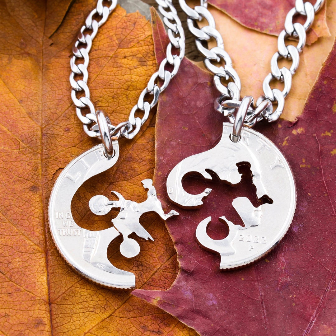 Interlocking Motocross Coin Necklace Set: Extreme Couples Jewelry - Etsy