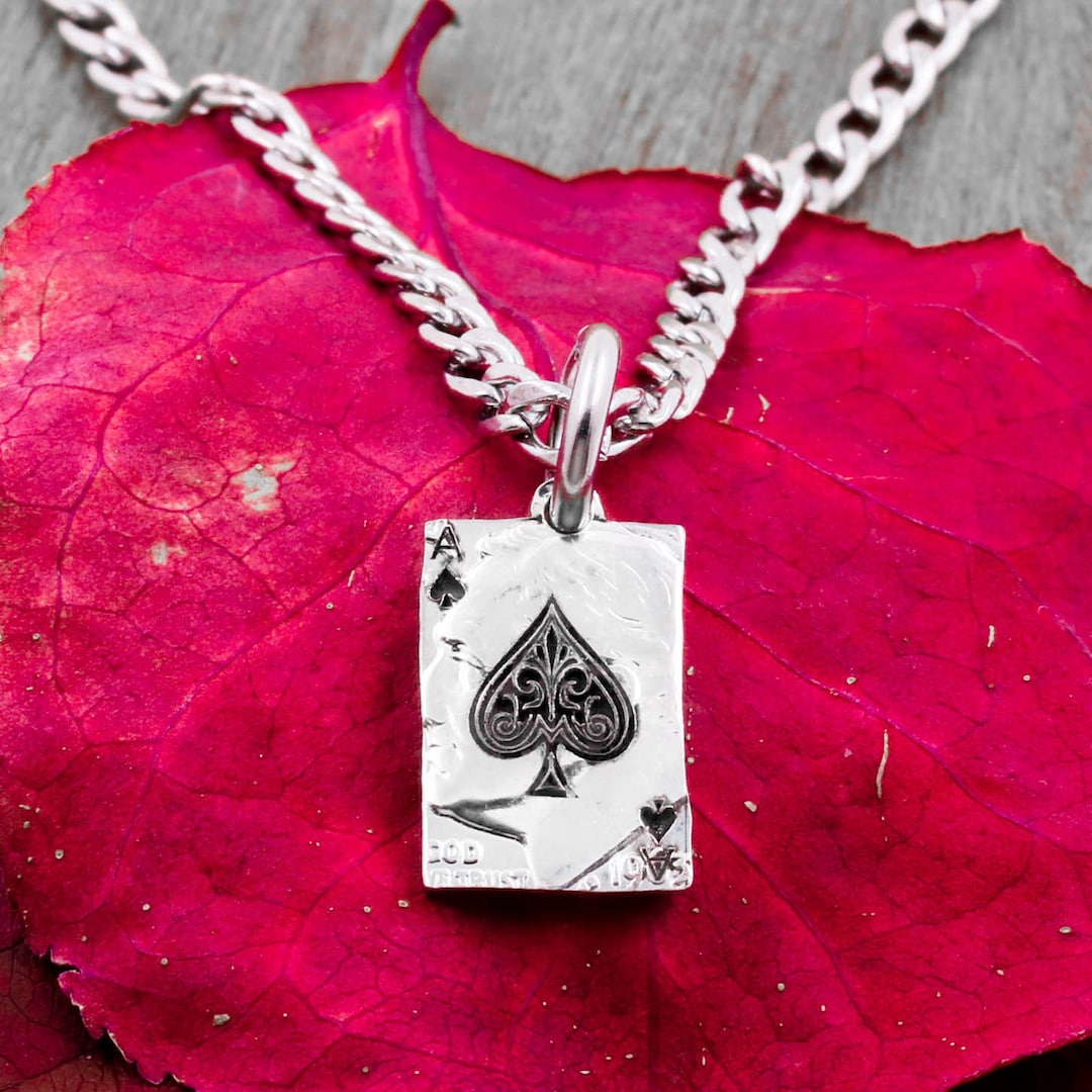Ace of Spades, Custom Engraved Initials on Back, Playing Card Necklace ...