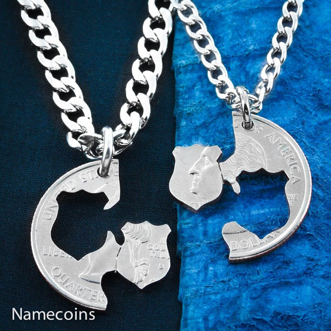 Police Necklaces, Couples Badges, BFF Police Gifts Hand Cut Coin - Etsy